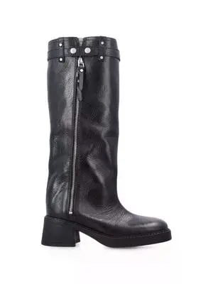 MIISTA Izolda Buckled Zip-up Calf Leather Boots - Black