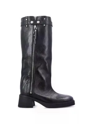 MIISTA Izolda Buckled Zip-up Calf Leather Boots - Black