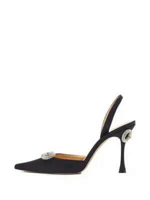 Mach & Mach Satin Crystal Double Bow Slingback Pumps
