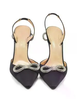 Mach & Mach Satin Crystal Double Bow Slingback Pumps