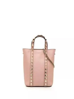 Valentino Garavani Pebbled Calfskin Rockstud Chain Tote Satchel - Pink