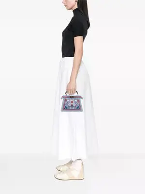 Fendi Embroidered Denim Peekaboo Iseeu Satchel - Blue