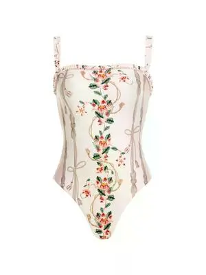 Agua Bendita Limon Navegante Floral-print Ruffled Swimsuit - White