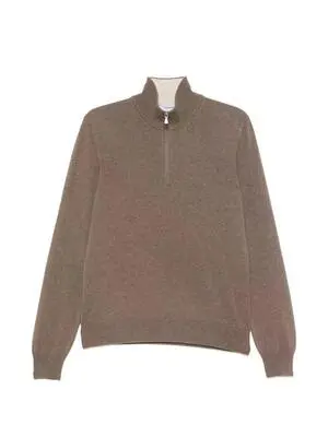 GRAN SASSO Quarter-zip Knitted Sweater - Brown