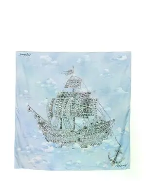 Moschino Jewelled Ship-print Scarf - Blue