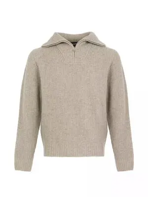 YVES SALOMON Zip-front Ribbed-knit Sweater - Neutrals