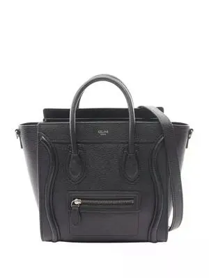 Celine 2010-2026 Nano Drummed Calfskin Luggage Tote Bag - Black