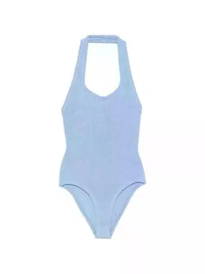 Hunza G Crinkle-effect Halterneck Swimsuit - Blue