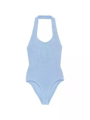 Hunza G Crinkle-effect Halterneck Swimsuit - Blue