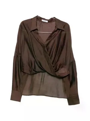 ELEH Wrap-front Long-sleeved Shirt - Brown