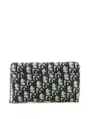 Dior Saddle Chain Wallet Oblique Canvas Crossbody Bag - Blue