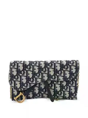 Dior Saddle Chain Wallet Oblique Canvas Cross Body Bag - Blue