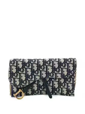 Dior Saddle Chain Wallet Oblique Canvas Cross Body Bag - Blue