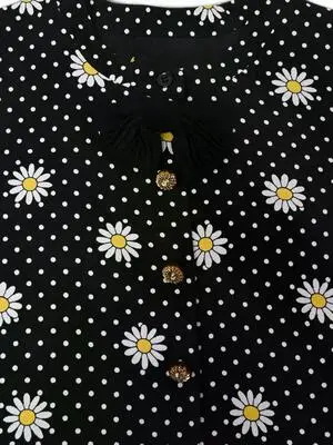 Saint Laurent Daisy-print Rhinestone-button Mini Dress