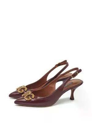 Dolce & Gabbana Burgundy Leather Dg Amore Slingback Pumps