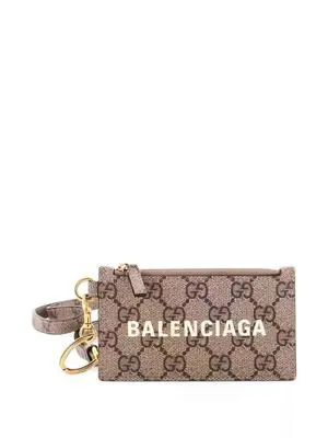 Gucci X Balenciaga The Hacker Project Zip Case With Strap Gg Coated Canvas Card Holder - Brown