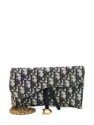 Dior Saddle Chain Wallet Oblique Canvas Crossbody Bag - Blue