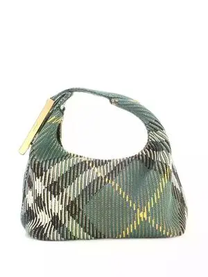 Burberry Peg Handle Knit Check Fabric Mini Satchel