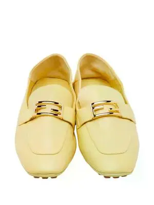 Fendi Leather Gold-tone Ff Motif Square Toe Slip-on Loafers