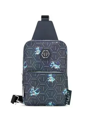 Philipp Plein Monogram-print Dragon-motif Shoulder Bag - Blue