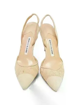 Manolo Blahnik Carolyne Lace Slingback Heeled Pumps