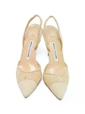 Manolo Blahnik Carolyne Lace Slingback Heeled Pumps