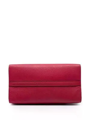 Prada Saffiano Cuir Monochrome Top Handle Tote Satchel - Red