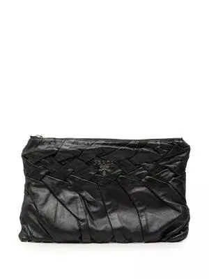 Prada Calfskin Diamond Pleated Clutch Bag