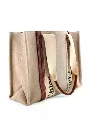 Chloé Woody Canvas And Leather Medium Tote Bag
