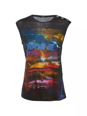 Balmain Graphic-print Linen Tank Top