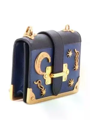 Prada Cahier Embellished Leather Micro Crossbody Bag - Blue