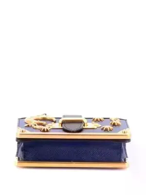 Prada Cahier Embellished Leather Micro Crossbody Bag - Blue