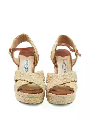 JIMMY CHOO Dellena Braided Raffia Wedge Sandals