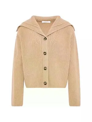YVES SALOMON Ribbed-knit Sailor-collar Cardigan - Neutrals