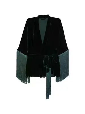 Antonelli Firenze Papavero Fringe-trim Belted Poncho - Green