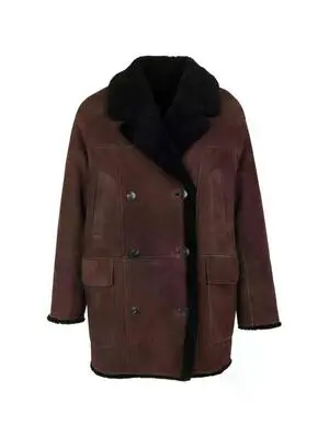 YVES SALOMON Double-breasted Shearling Peacoat - Brown
