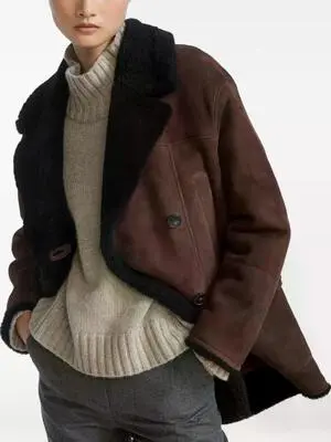 YVES SALOMON Double-breasted Shearling Peacoat