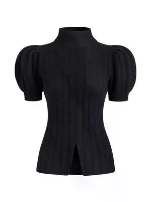 VIOLANTE NESSI Ribbed-knit Puff-sleeve Sweater - Black