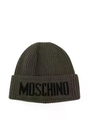 Moschino Logo-intarsia Ribbed-knit Beanie Hat - Green