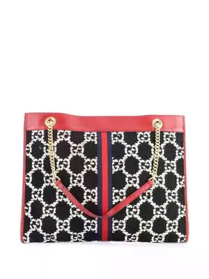 Gucci Rajah Chain Gg Tweed Large Tote Bag - Black