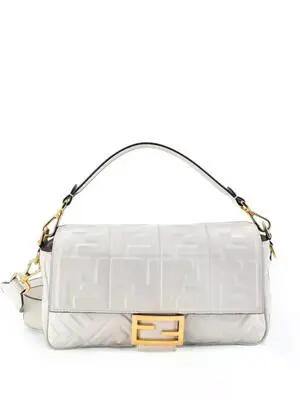 Fendi Baguette Nm Bag Zucca Embossed Leather Medium Crossbody Bag