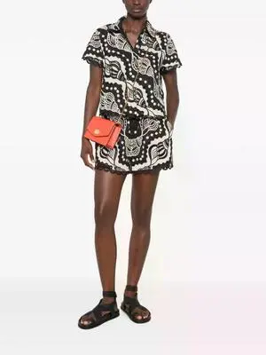Farm Rio Shell-embroidered Eyelet Shirt - Black