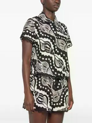 Farm Rio Shell-embroidered Eyelet Shirt