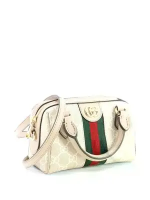 Gucci Ophidia Convertible Boston Bag Gg Coated Canvas Super Mini Satchel - Neutrals