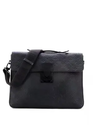 LOUIS VUITTON S Lock Briefcase Monogram Taurillon Leather Business Bag - Black