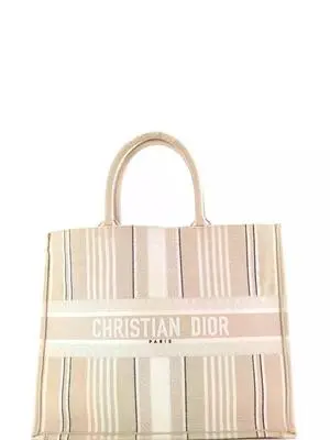 DIOR Book Bayadere Stripe Embroidered Canvas Large Tote Bag