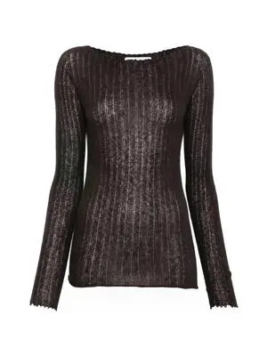 VANISE Ribbed-knit Long-sleeve Top - Brown