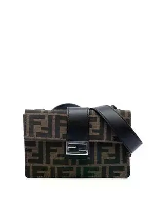 Fendi Zucca Canvas Convertible Baguette Pouch Cross Body Bag - Black