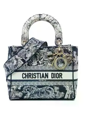 Dior 2021 Medium Embroidered Canvas Toile De Jouy Lady D Lite Satchel - Blue