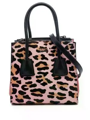 Prada 2010-2026 Mini Pony Hair Leopard Print Cavallino Twin Pocket Satchel - Pink